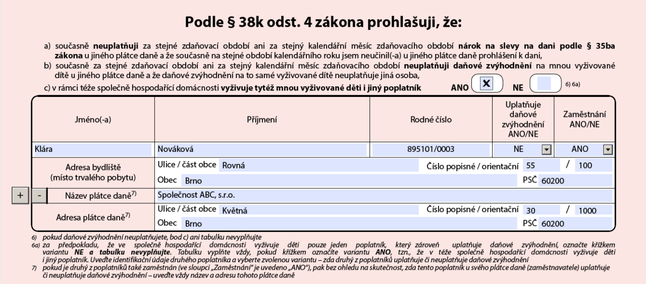 Prohlášení Poplatníka Měsíční Slevy Na Dani Ing Lucie Kocmanová